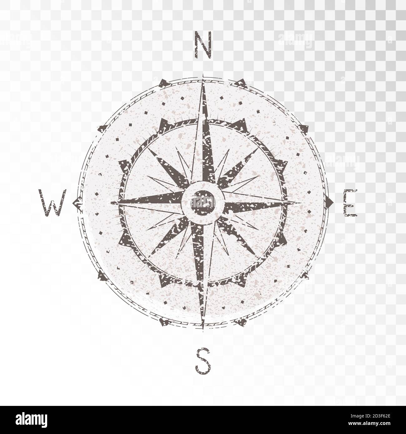 Vector illustration with a vintage textured compass or wind rose and ...