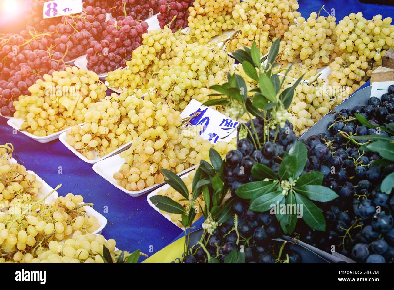 Turkish farmer market. Heap of fresh organic fruits on the counter ...