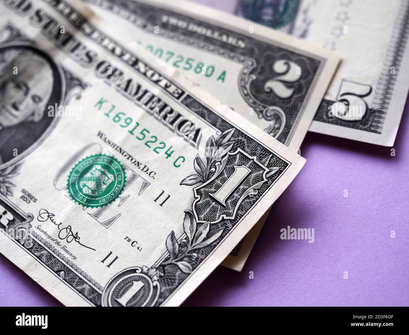 A photo illustration of US various dollar bills ibackground. Selective ...