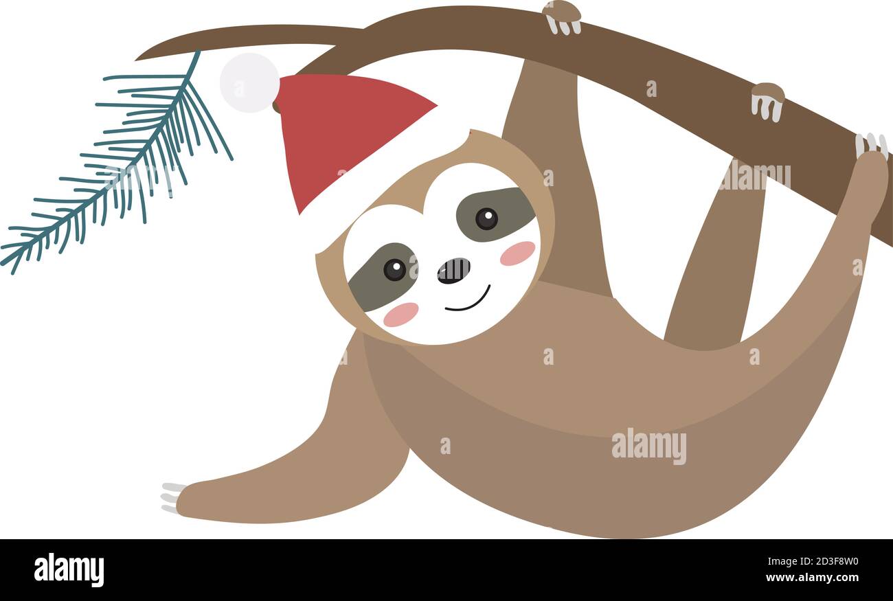 Cute christmas sloth icon flat, cartoon style. Vector illustration ...