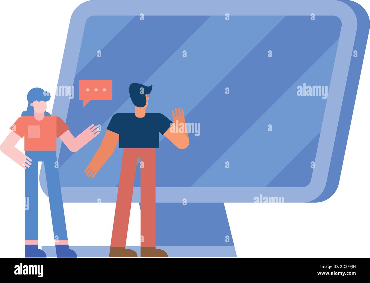 Woman and man with computer design, Person people and human theme ...