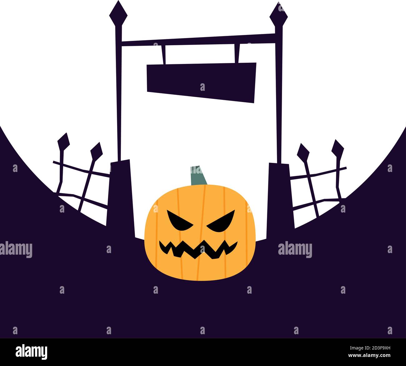 halloween pumpkin cartoon in front of gate design, happy holiday and ...