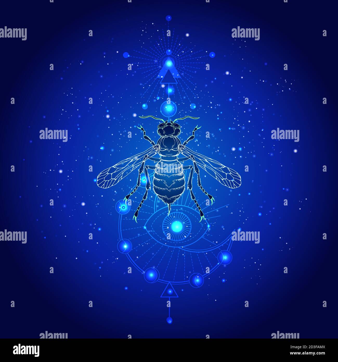 Vector illustration with hand drawn wasp and Sacred geometric symbol ...