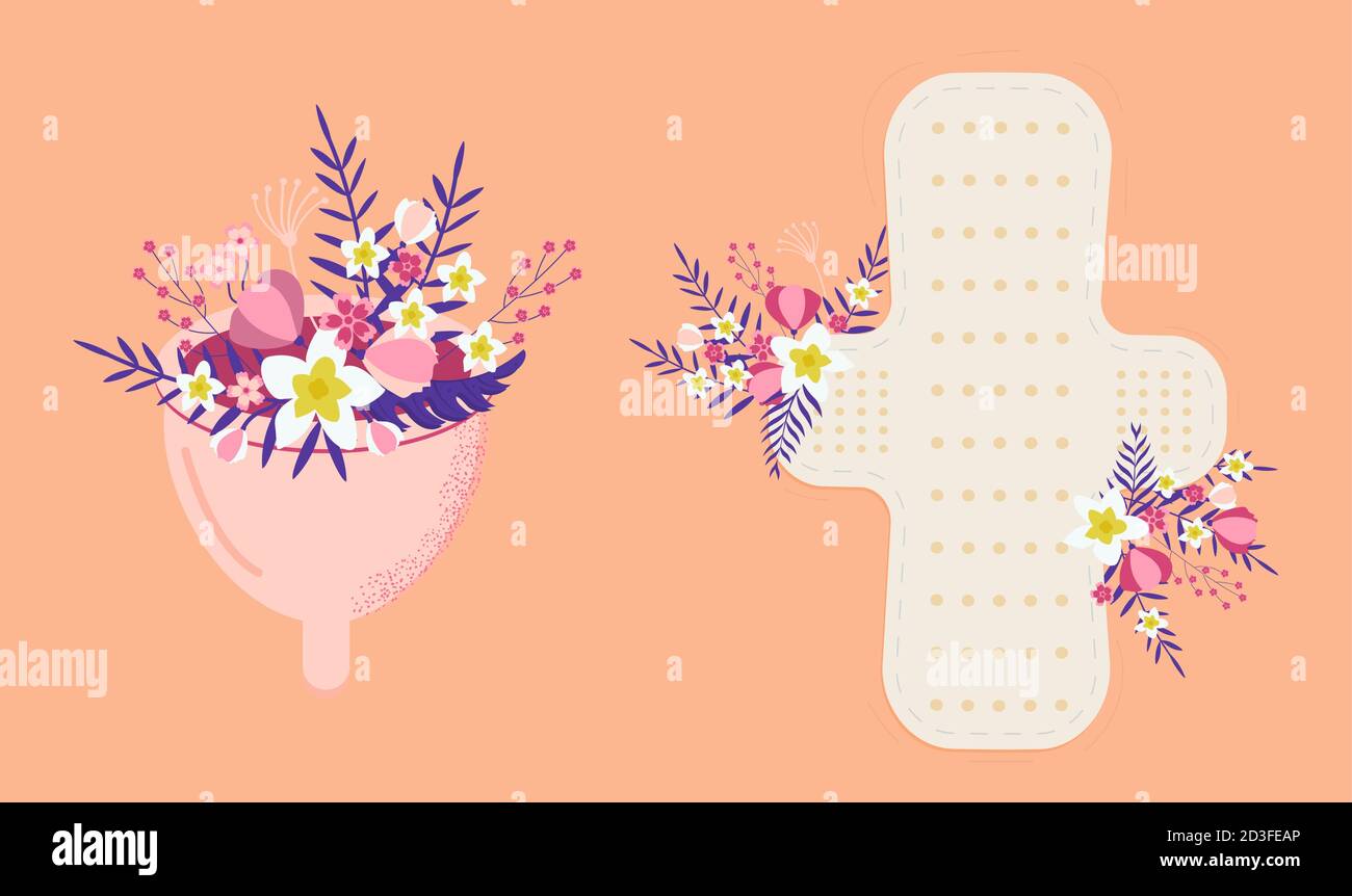Menstrual health cycle concept vector in flat style. Menstrual cup and ...