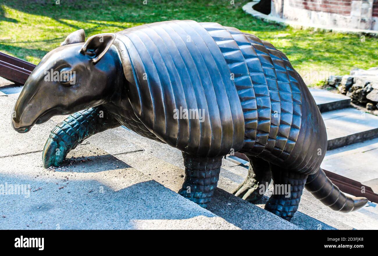 Armadillo statue at the children`s playground "Labirynth". Riga, Latvia ...
