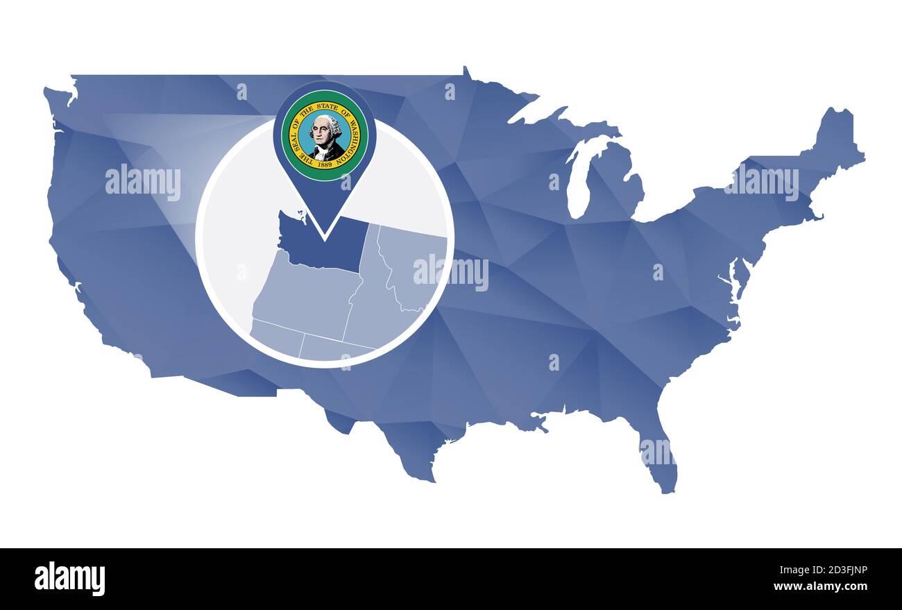 Washington State magnified on United States map. Abstract USA map in ...