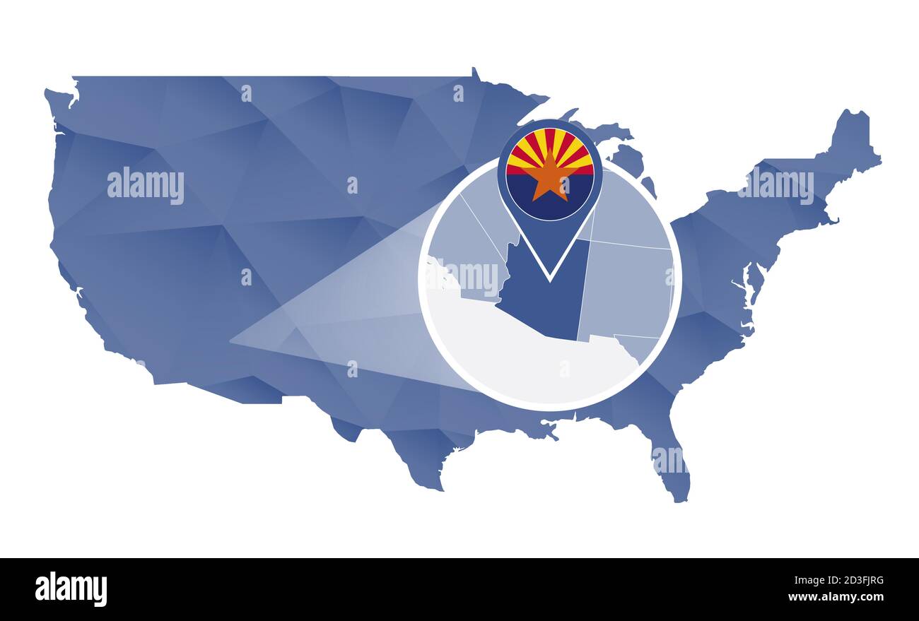 Arizona State magnified on United States map. Arizona USA map in blue ...