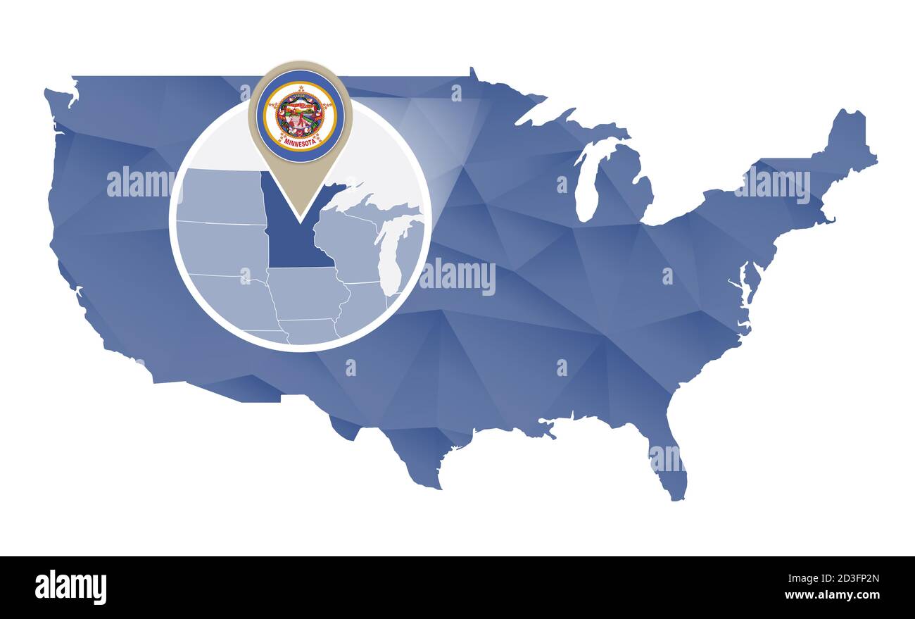 Minnesota State magnified on United States map. Abstract USA map in ...