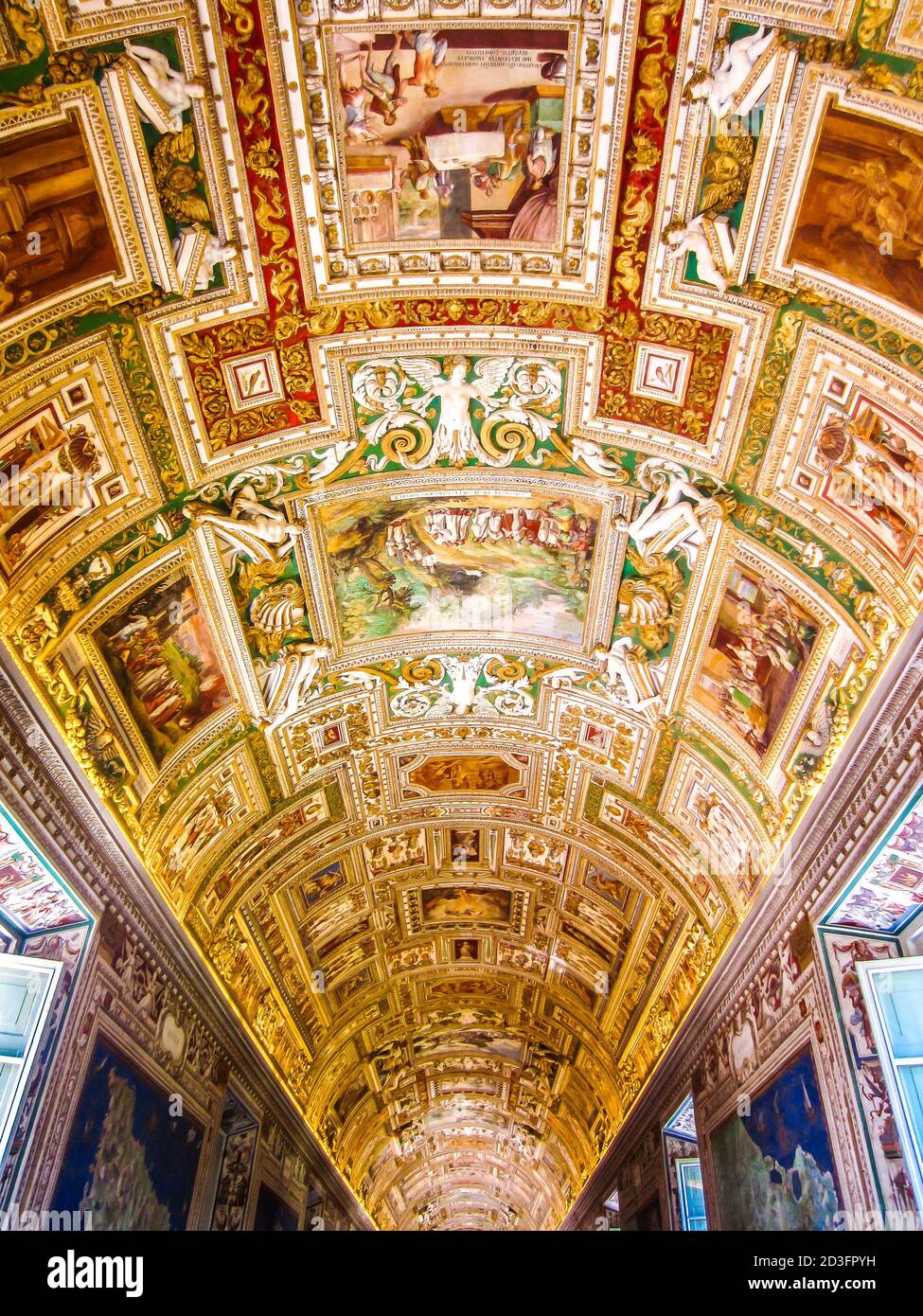 Ceiling in one of the galleries of the Vatican Museums. Rome, Italy ...