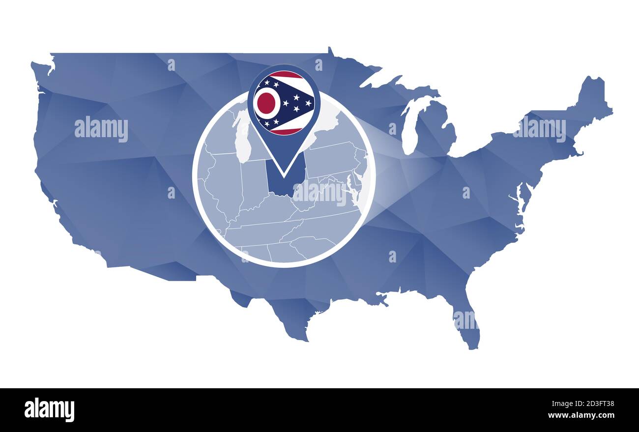 Ohio State magnified on United States map. Abstract USA map in blue ...