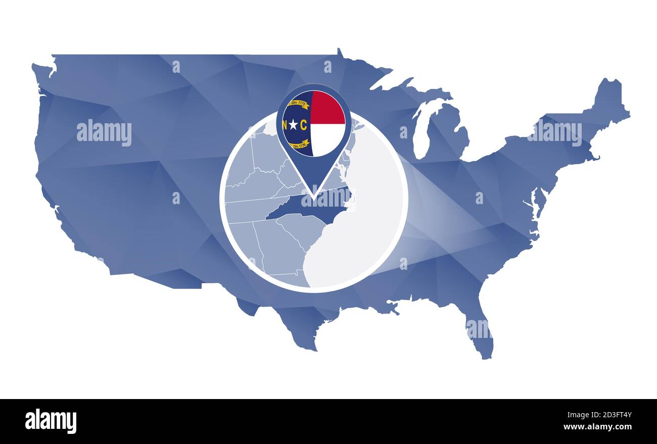 North Carolina State magnified on United States map. Abstract USA map ...