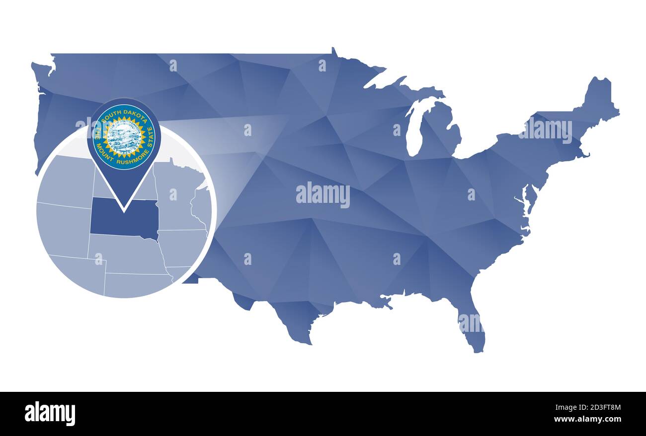 South Dakota State magnified on United States map. Abstract USA map in ...