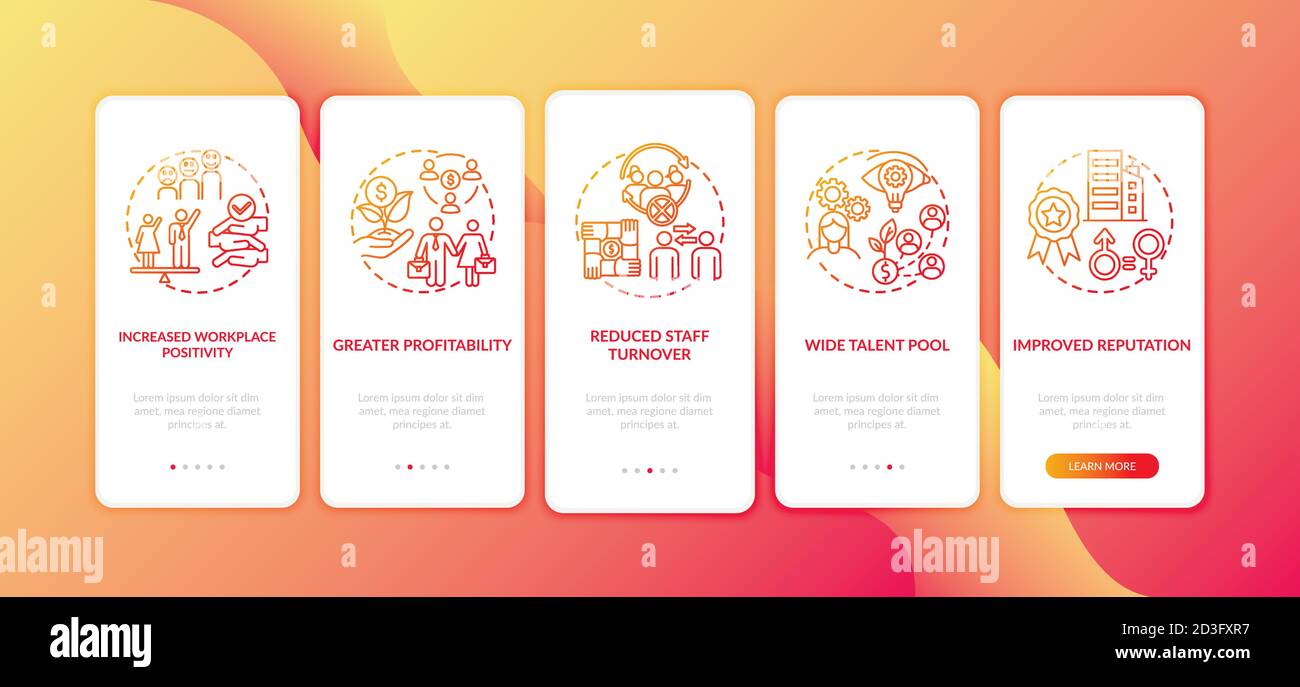 Gender diversity policy benefits onboarding mobile app page screen with concepts Stock Vector ...