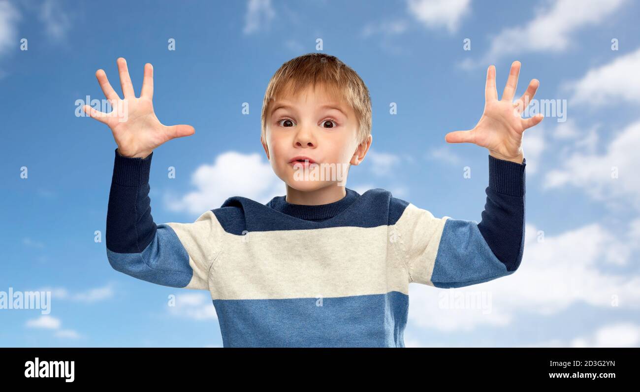 little boy playing over blue sky Stock Photo - Alamy