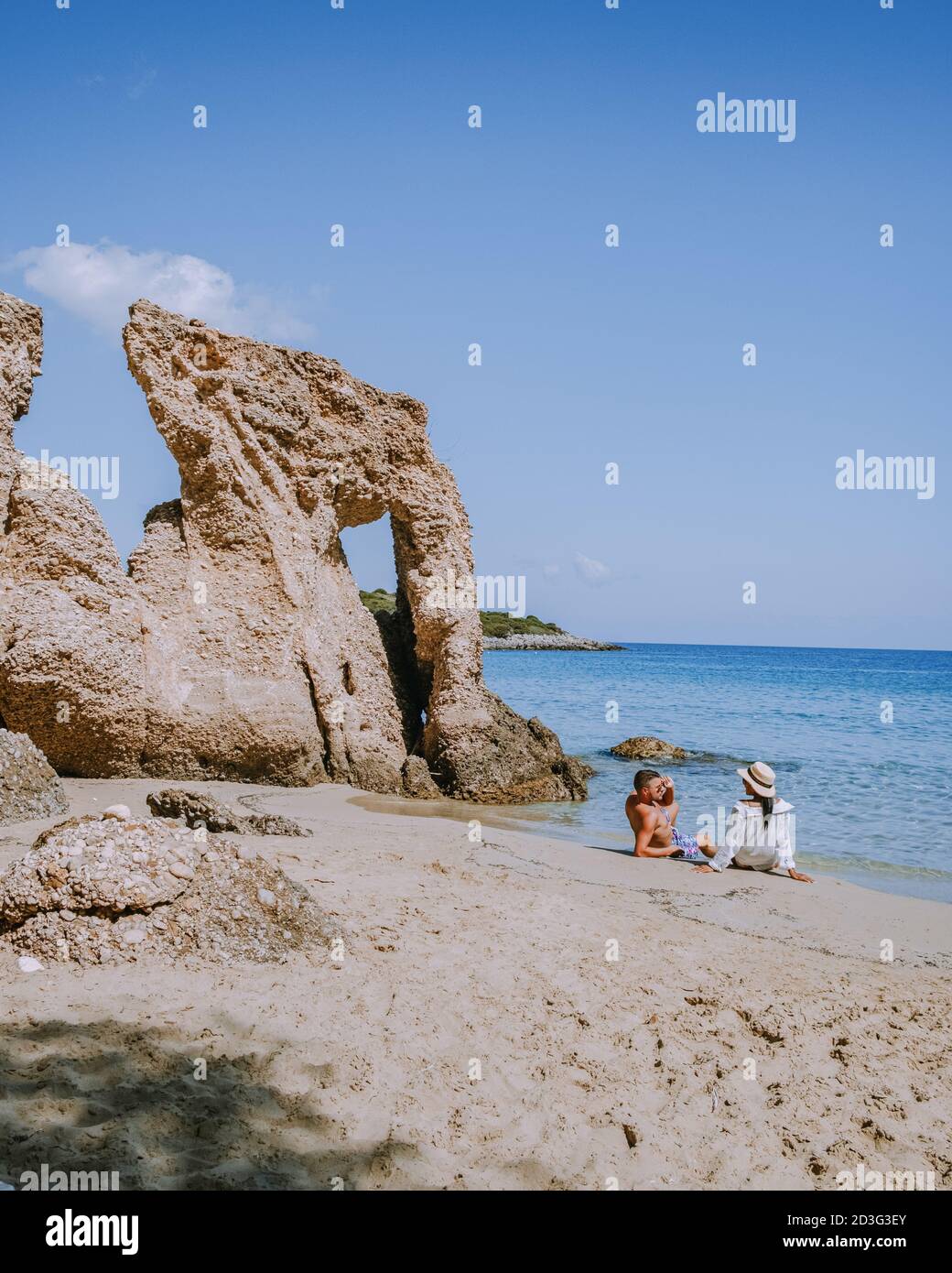 Tropical beach of Voulisma beach, Istron, Crete, Greece, couple on ...