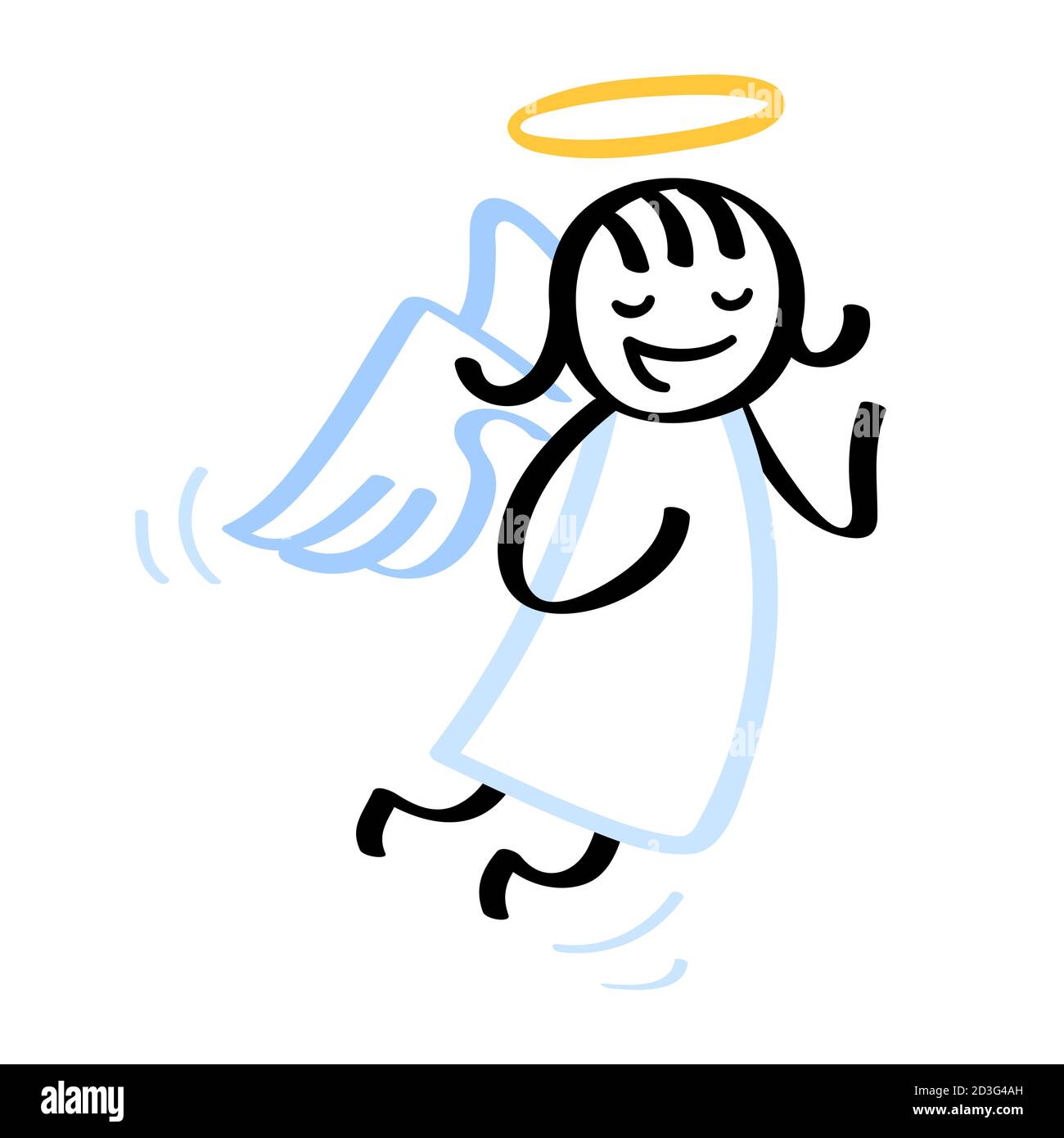 Funny cartoon angel levitating stick figure with angel wings and halo ...