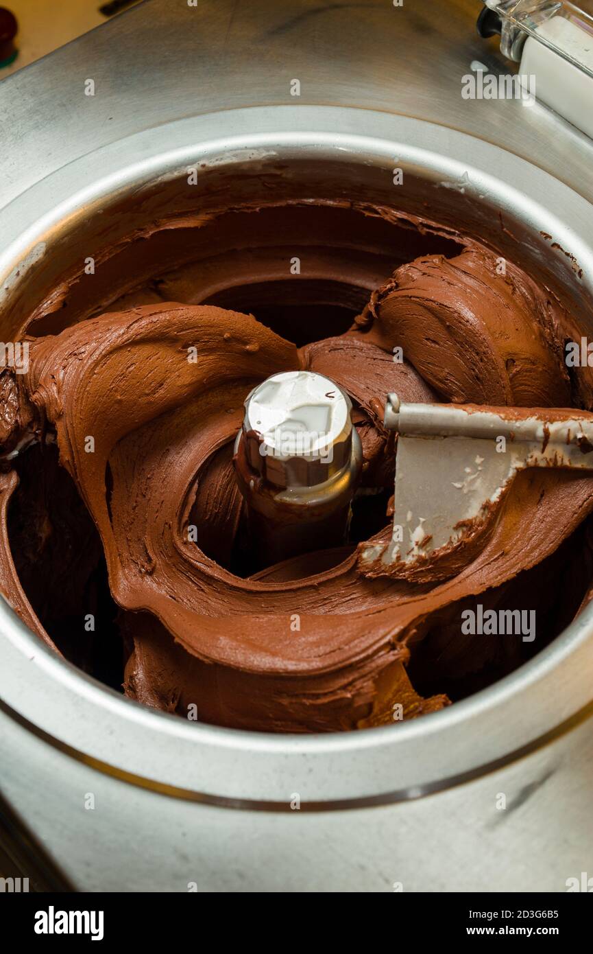 Ice cream preparation with different tools, ingredients, and machines ...