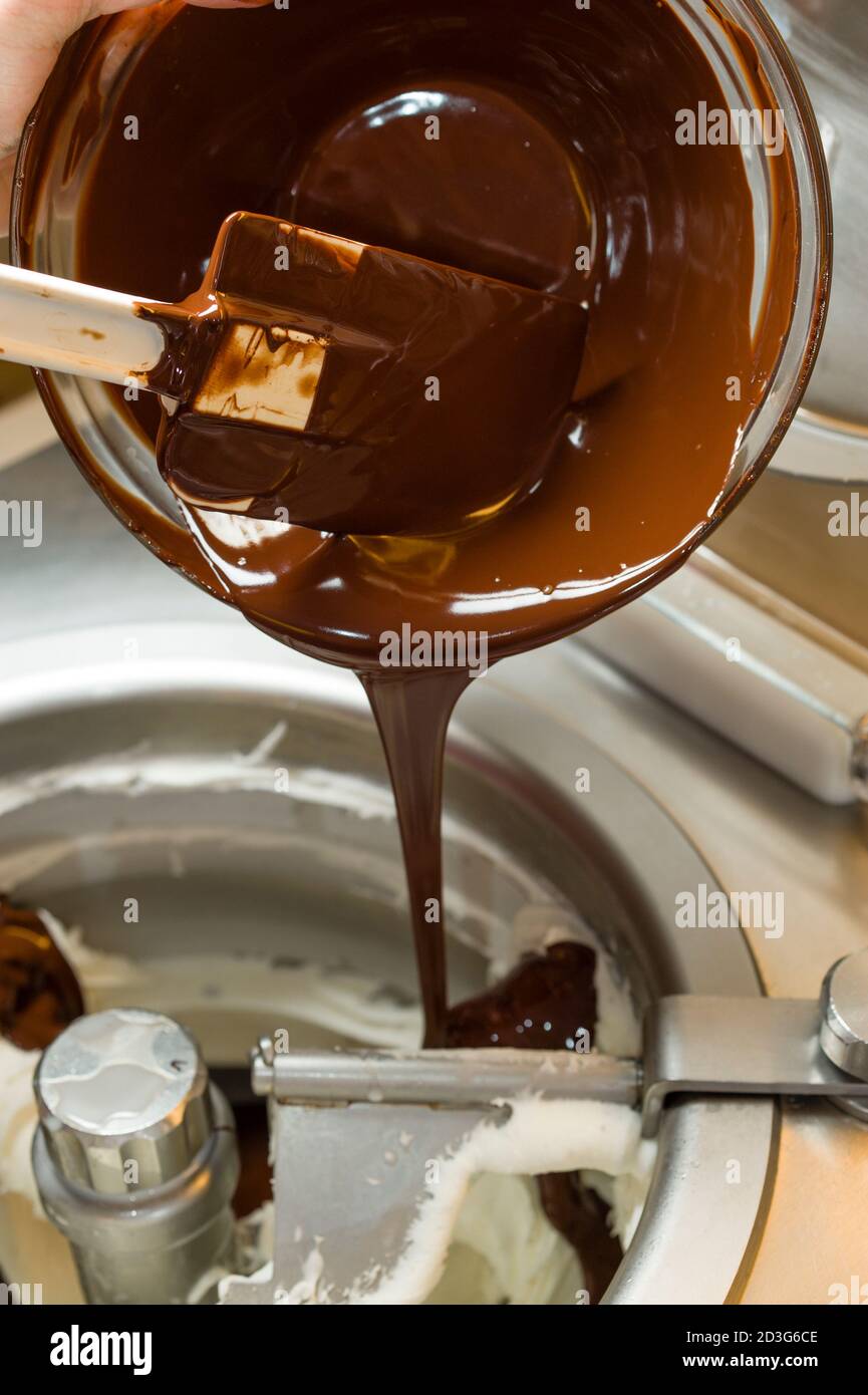 Ice cream preparation with different tools, ingredients, and machines ...