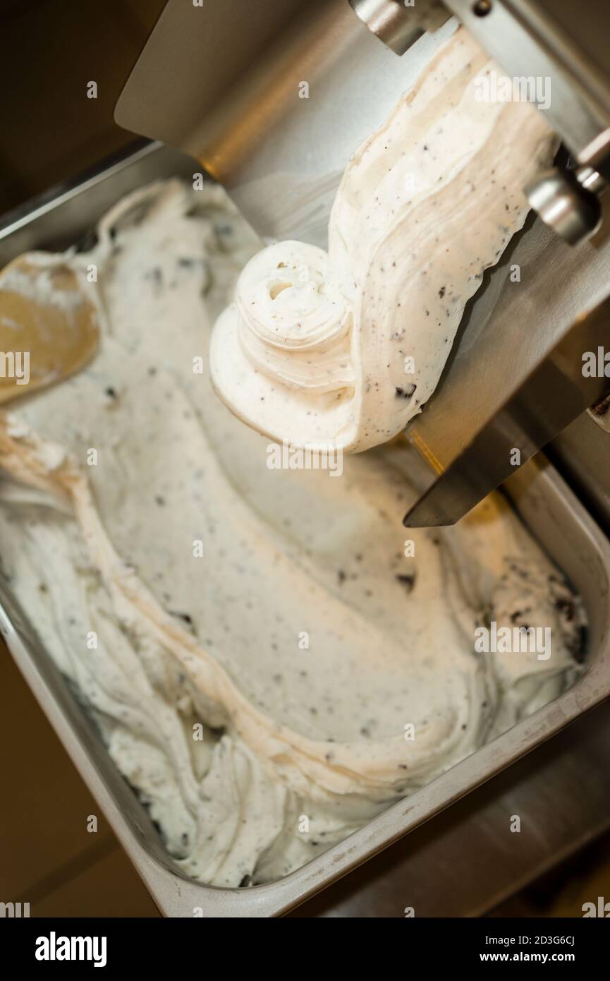 Ice cream preparation with different tools, ingredients, and machines ...