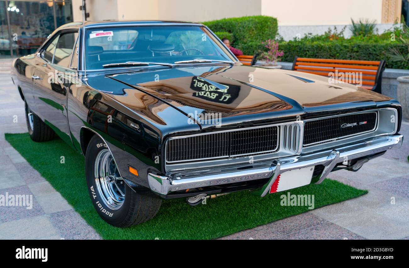 Doha,Qatar- 3 March 2020 :1969 Dodge charger black coupe car Stock ...