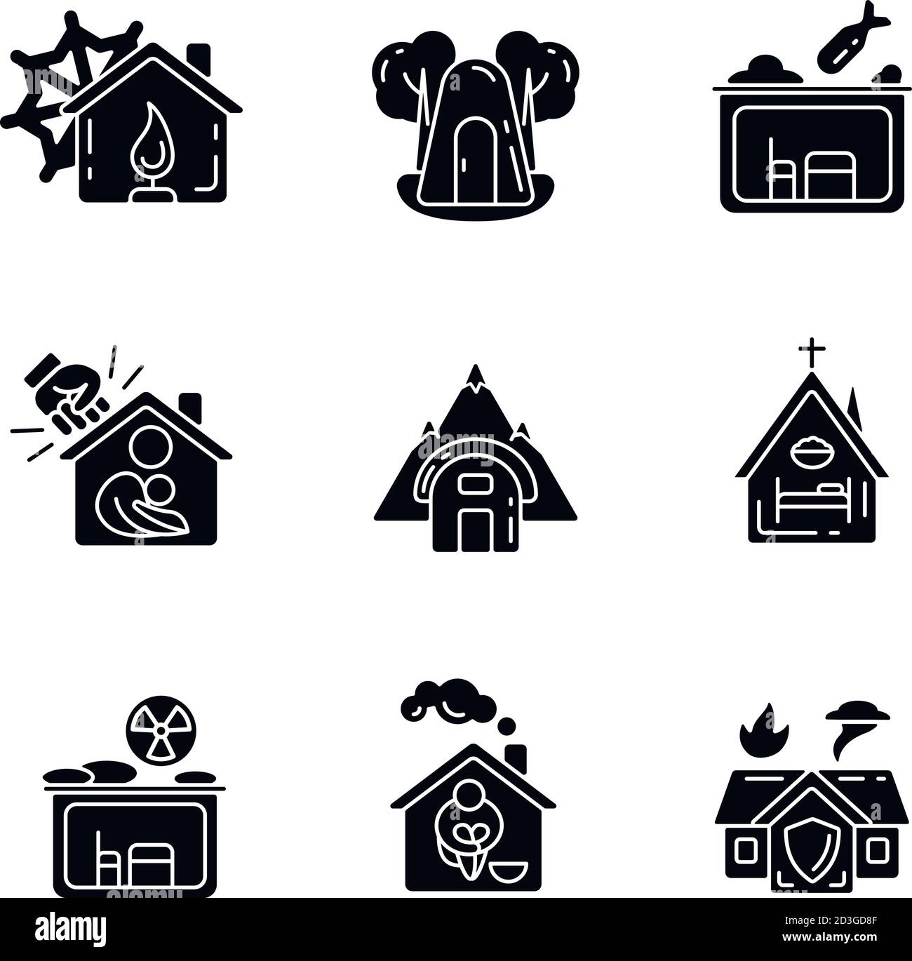 Human shelters black glyph icons set on white space Stock Vector Image ...