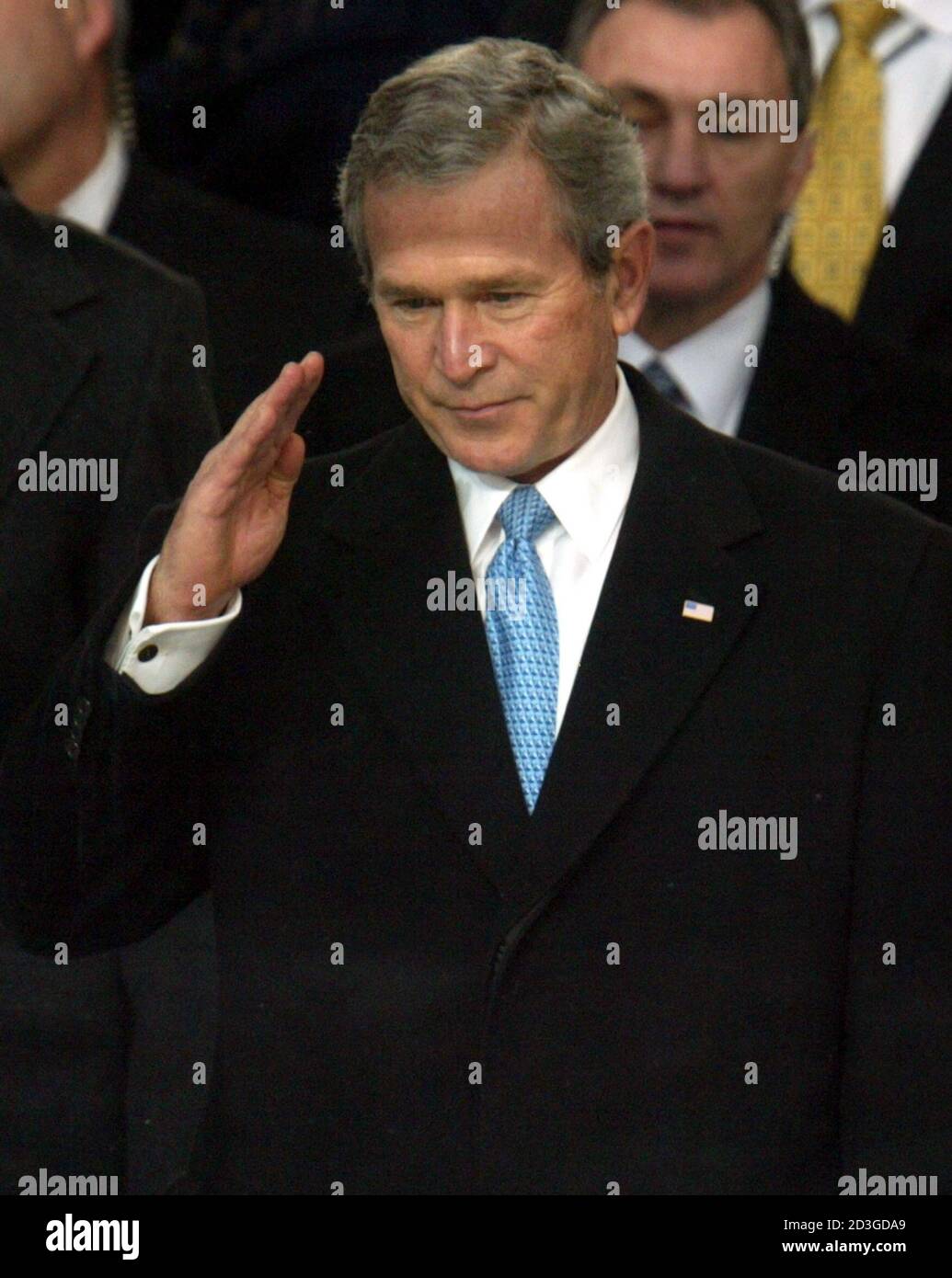 U S President George W Bush Salutes From The Reviewing Stand During