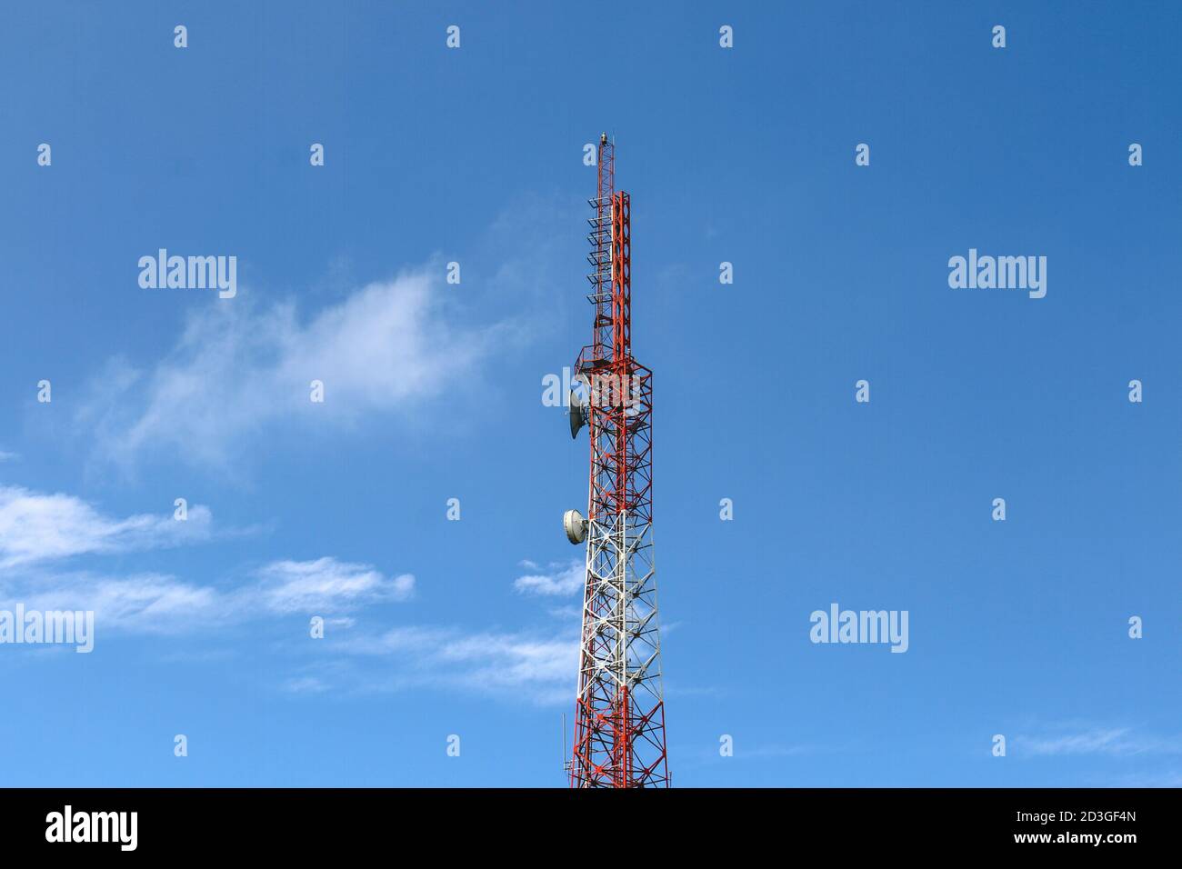 Telecommunication (5G & 4G) tower mast on sky background. Cellular ...