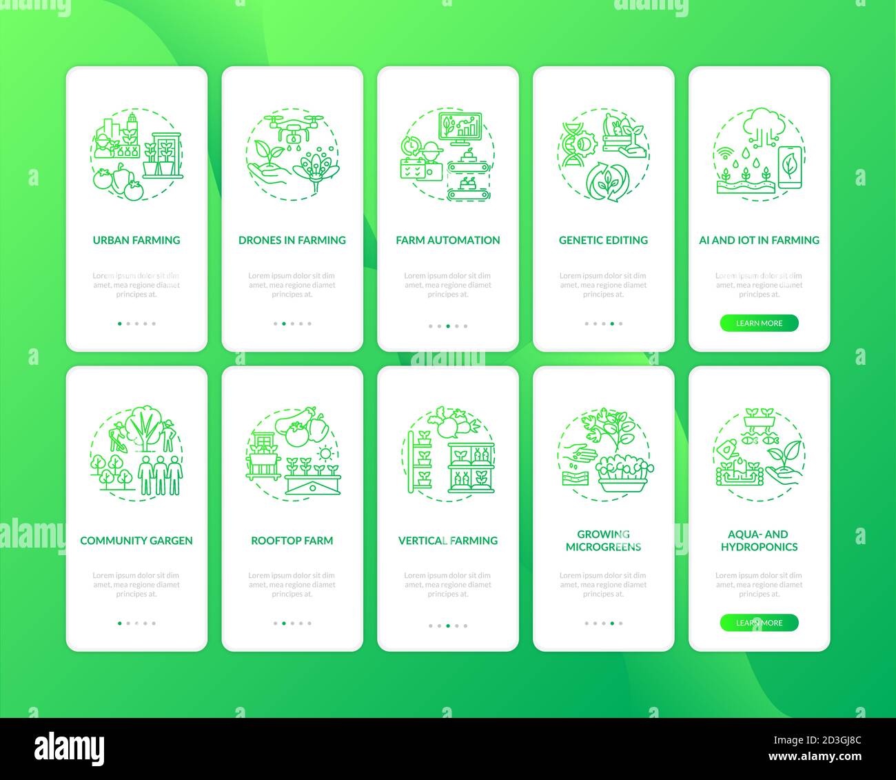 Farm production onboarding mobile app page screen with concepts set ...