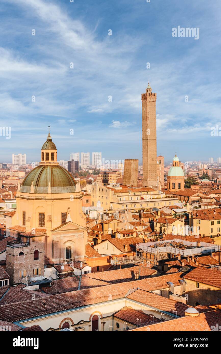 Bologna, cityscape at sunset from high point of view. Emilia Romagna ...