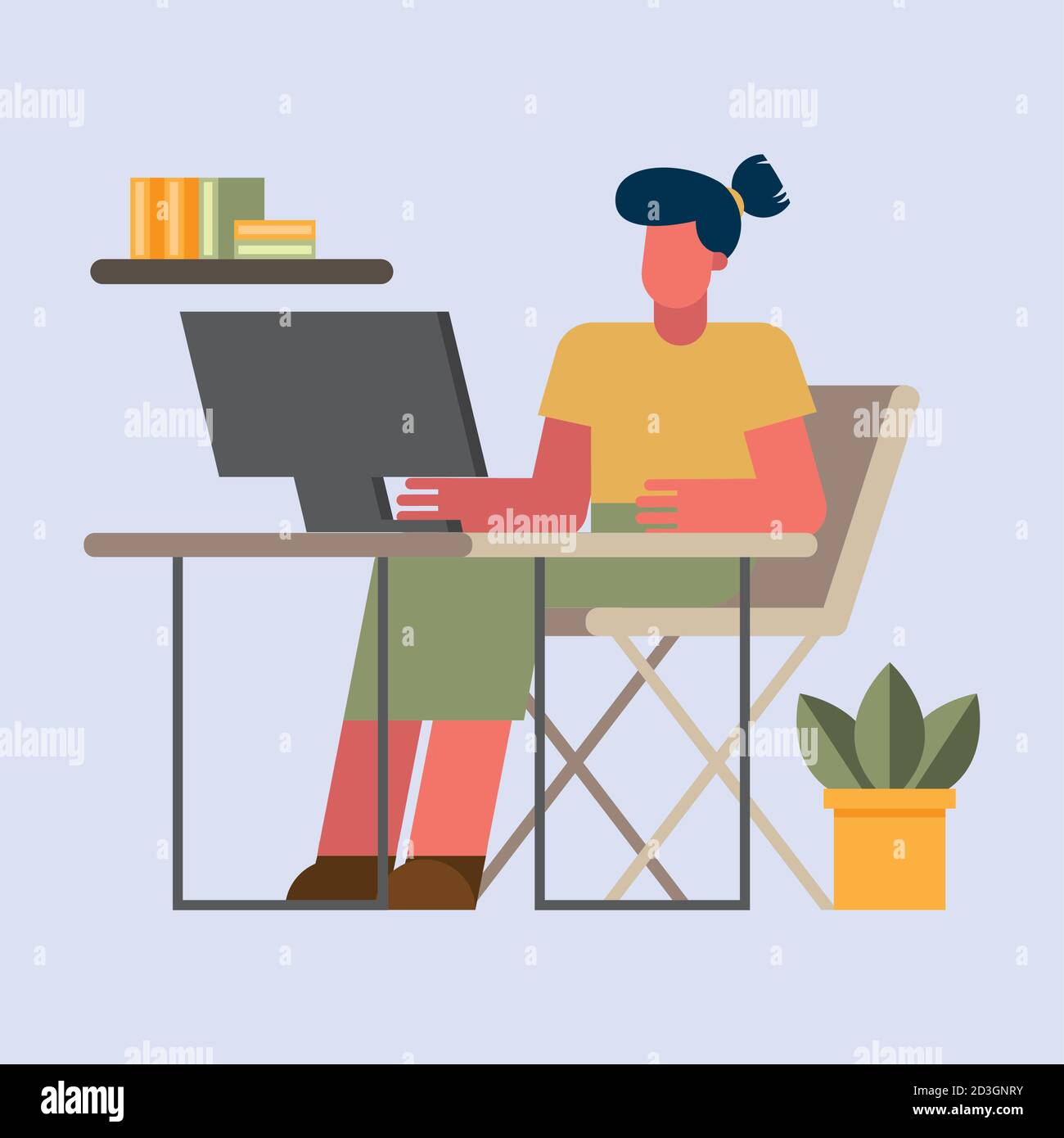 woman with computer working at desk from home design of telecommuting ...