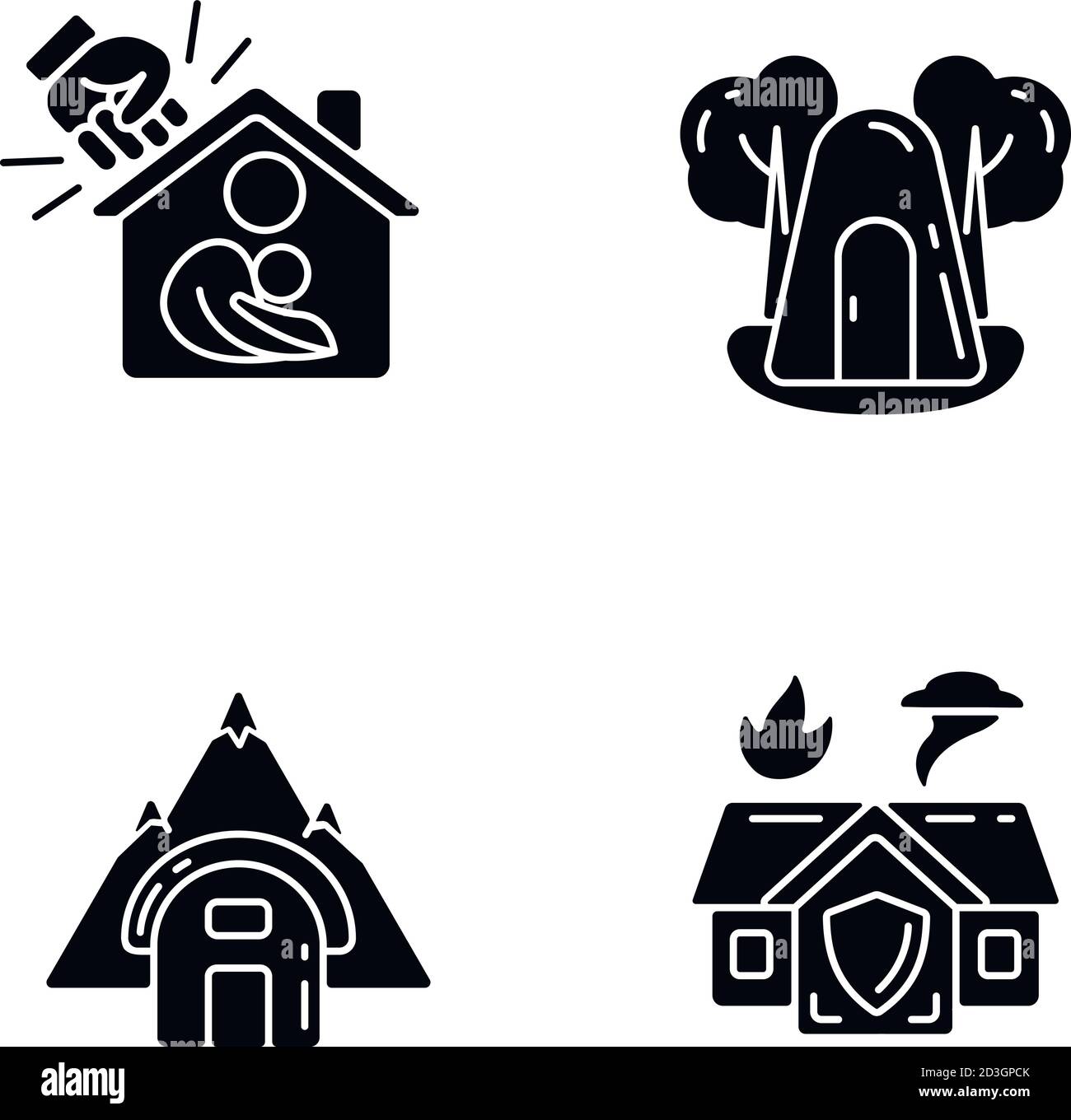 Temporary safe residence black glyph icons set on white space Stock ...