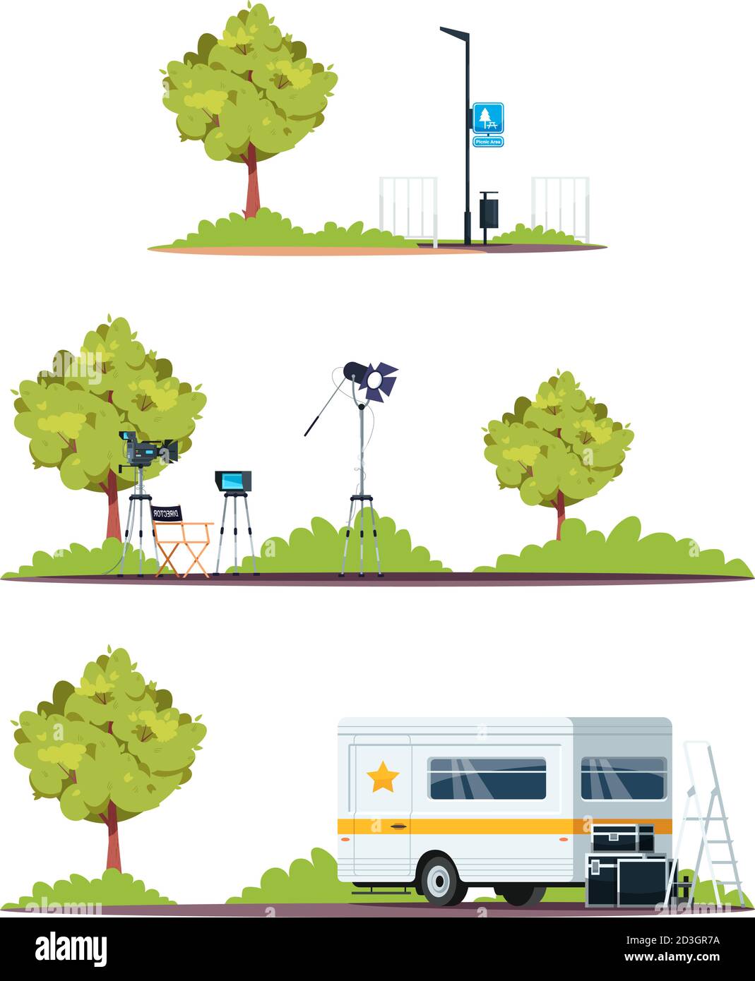 Movie set semi flat RGB color vector illustration set Stock Vector ...