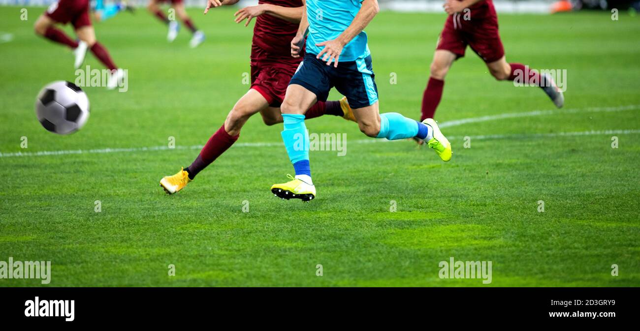 banner of soccer game players fighting for football Stock Photo - Alamy