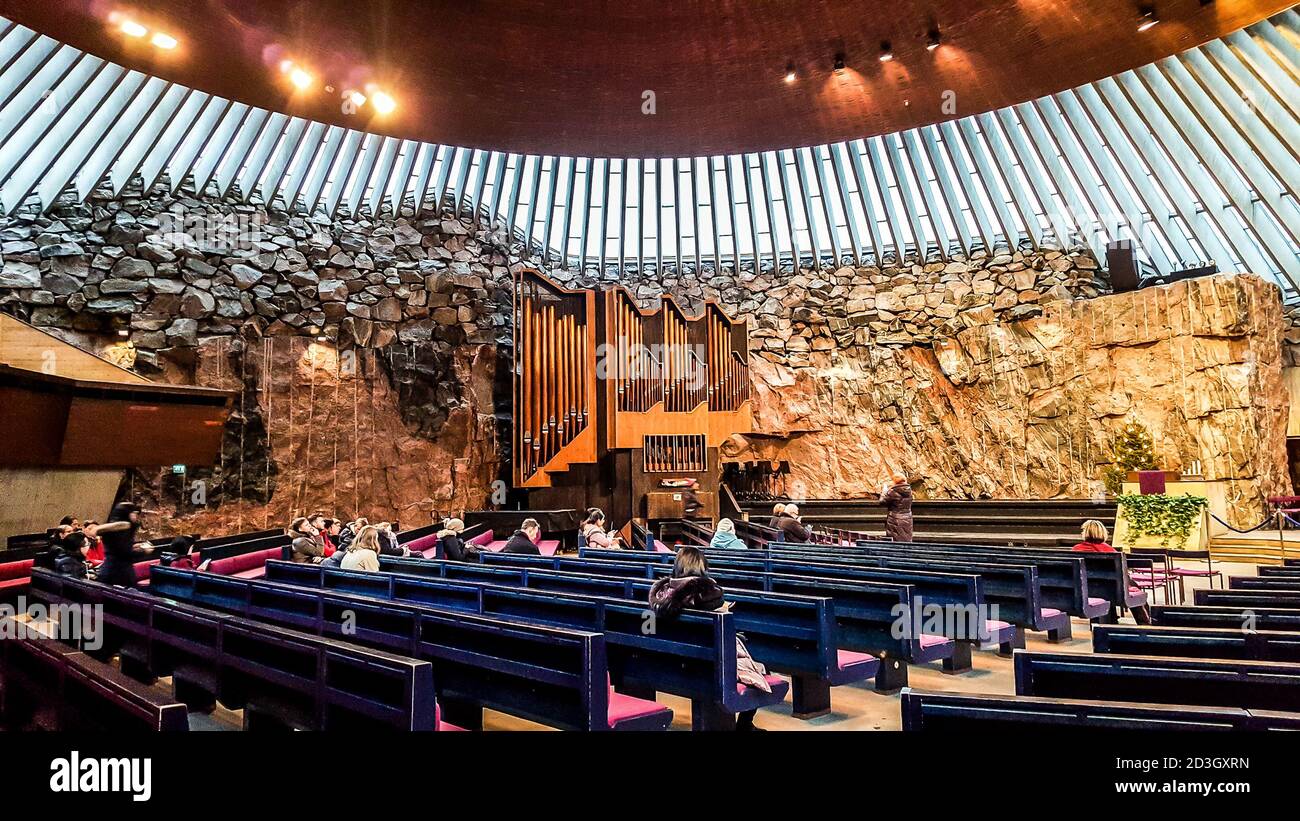 Interior of Temppeliaukion Church (known also as Rock Church). Helsinki ...