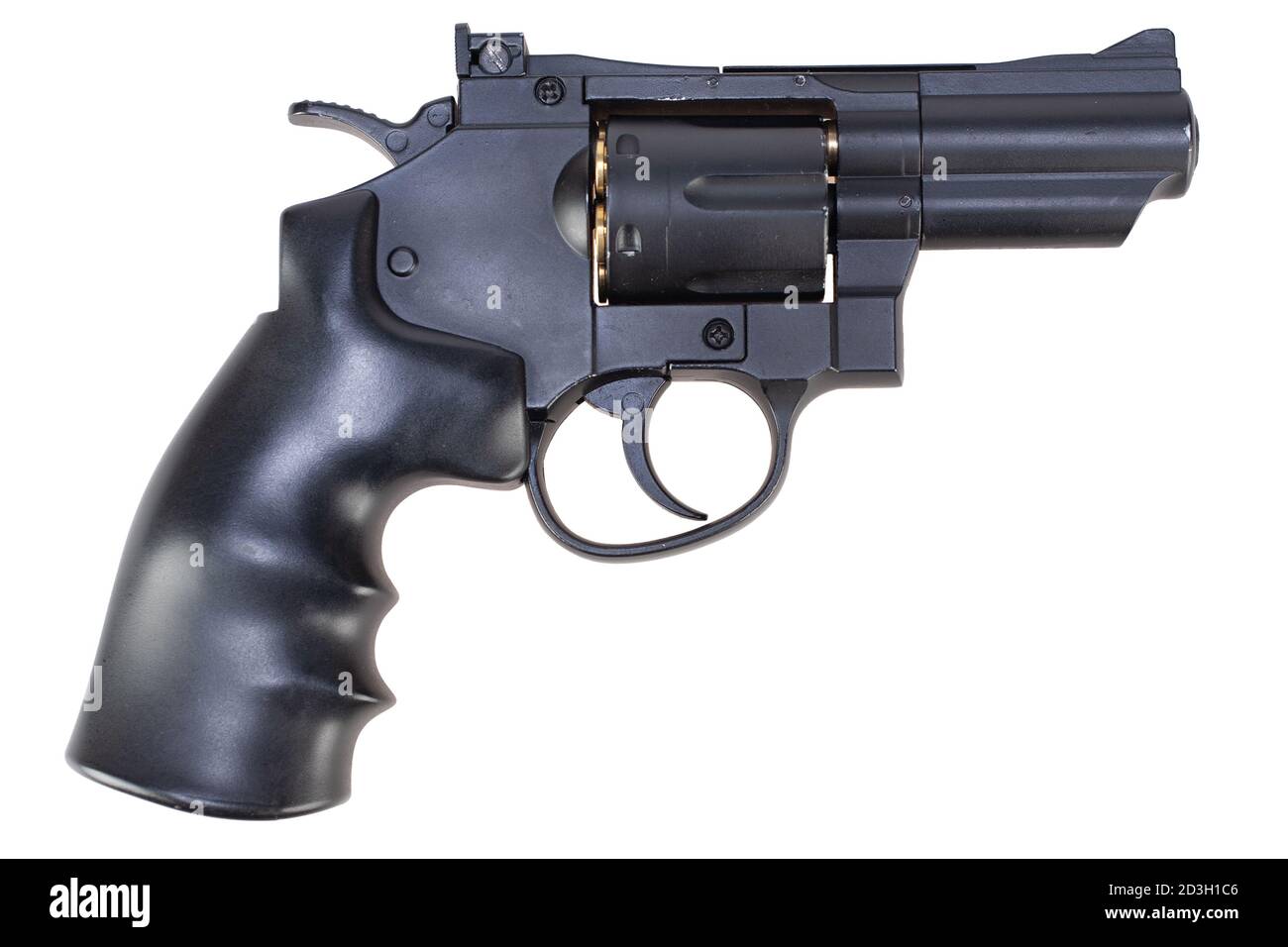 lock and load revolver with ammunition in cylinder isolated on white ...