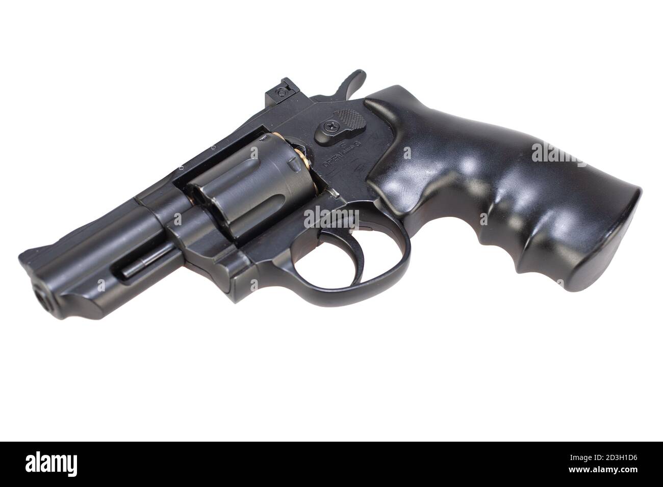 lock and load revolver with ammunition in cylinder isolated on white ...