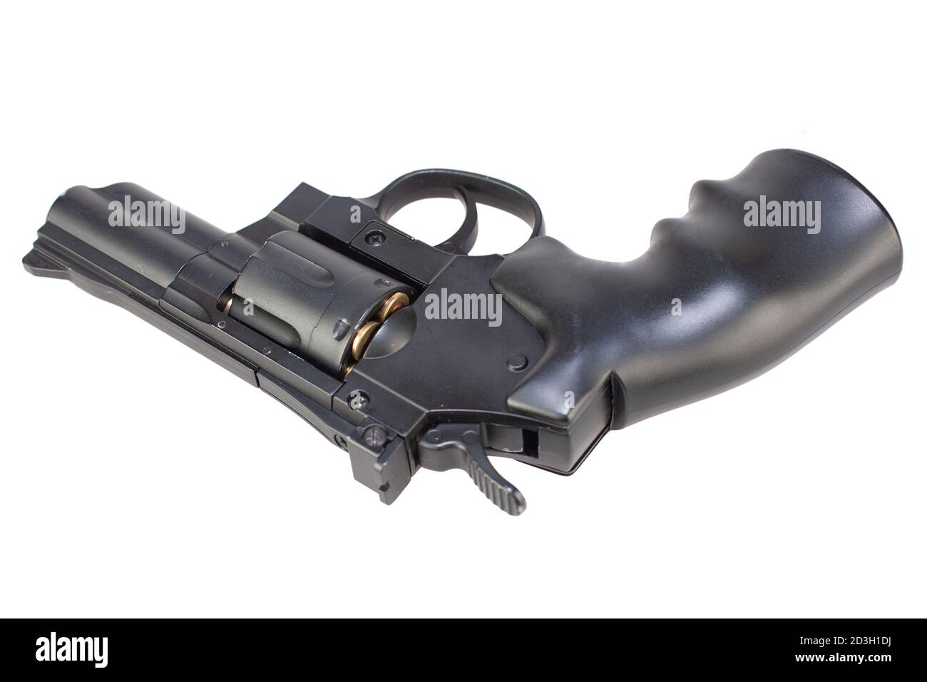 lock and load revolver with ammunition in cylinder isolated on white ...