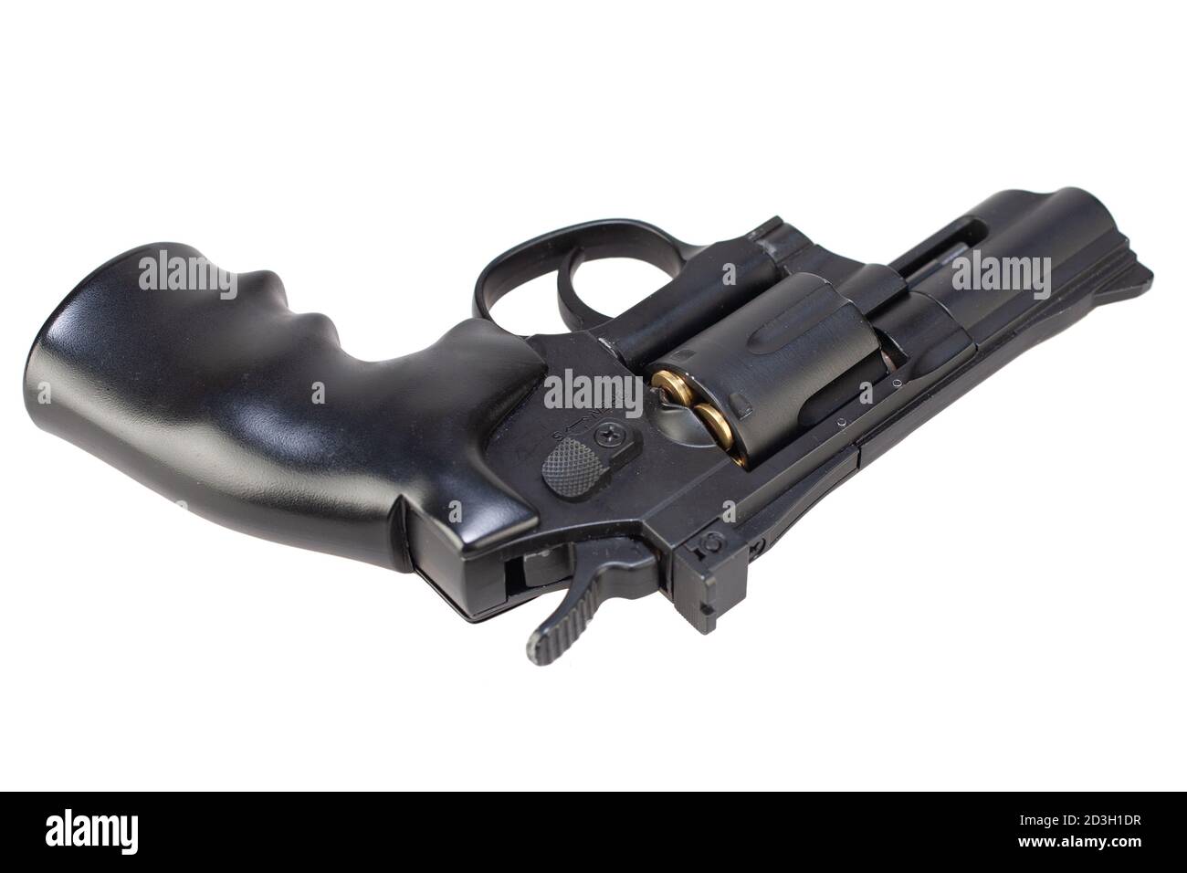 lock and load revolver with ammunition in cylinder isolated on white ...