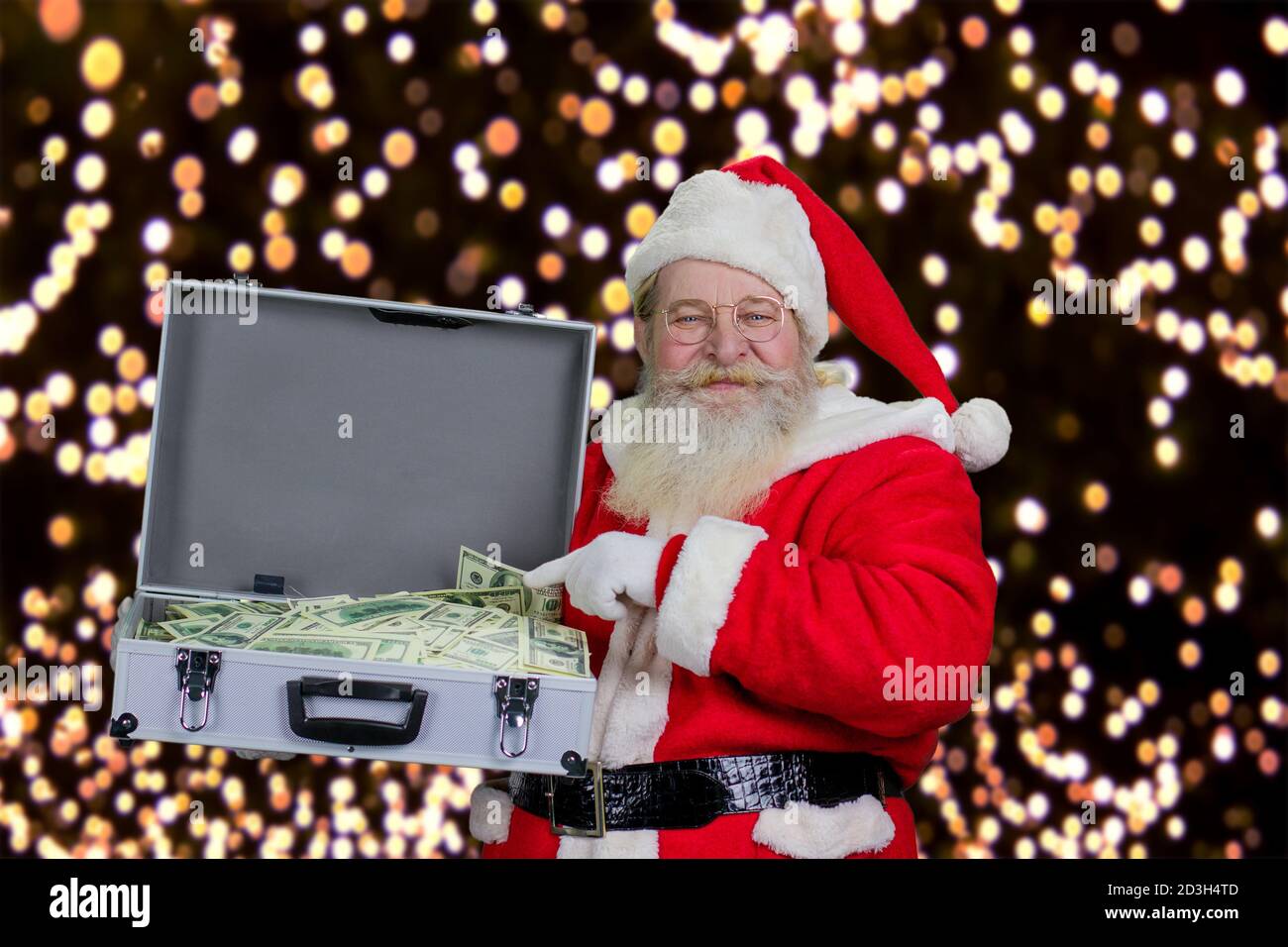 Portrait of Santa Claus with a lot of dollars Stock Photo - Alamy