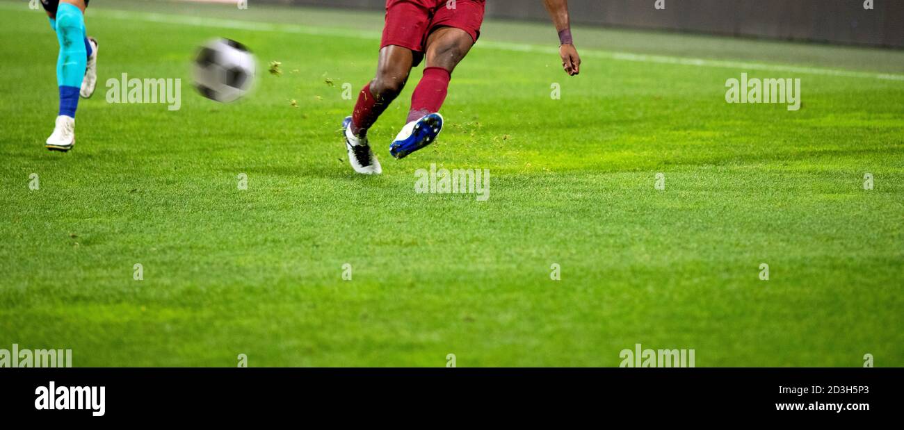 banner of soccer game players fighting for football Stock Photo - Alamy