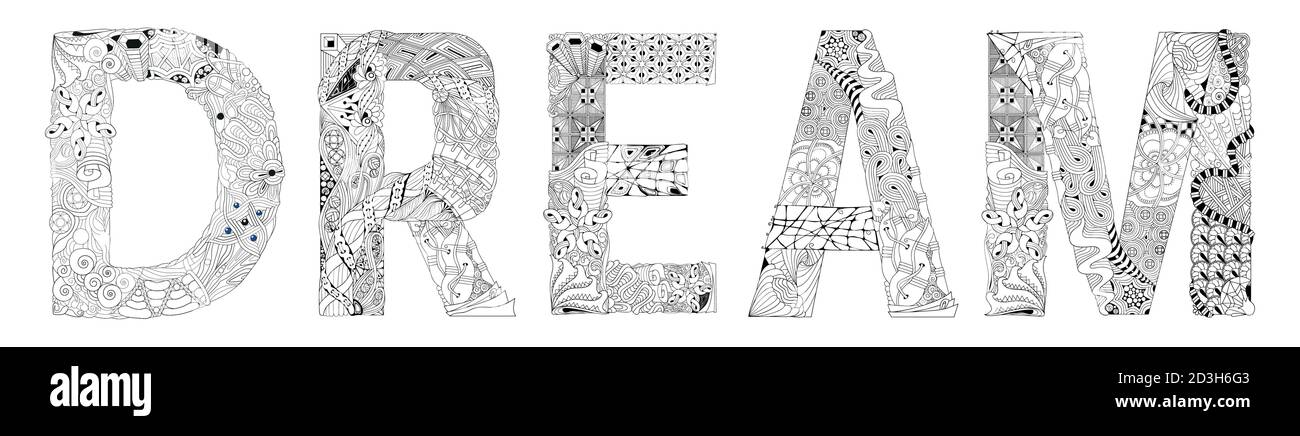 Word DREAM. Vector decorative zentangle object for coloring Stock ...