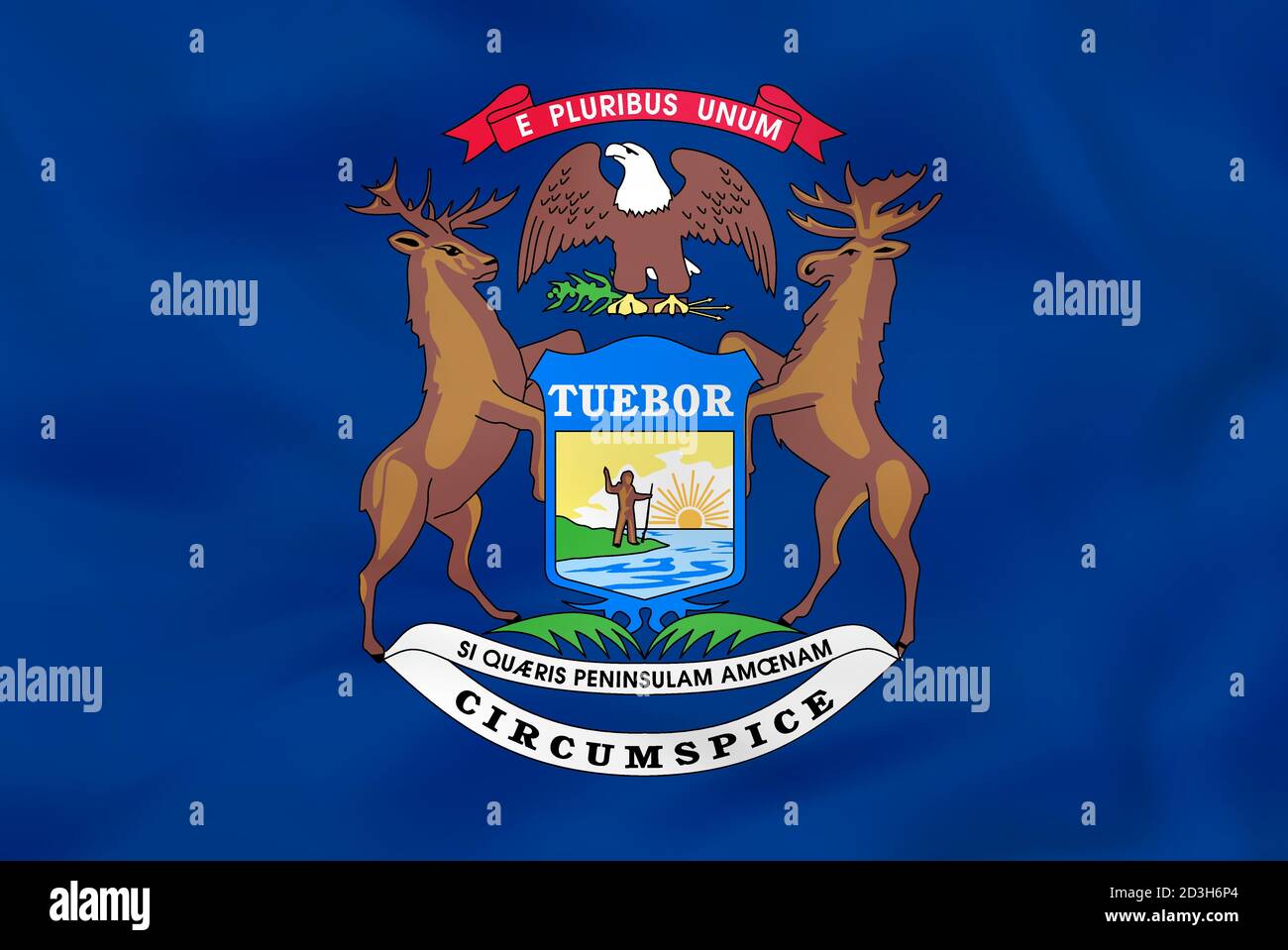 Michigan waving flag. Michigan state flag background texture.Vector ...