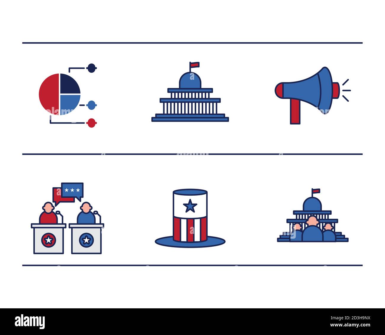 usa elections and vote line and fill style icon collection design ...