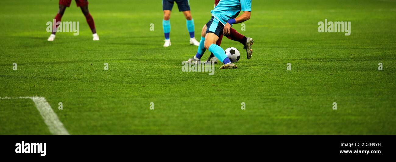 banner of soccer game players fighting for football Stock Photo - Alamy