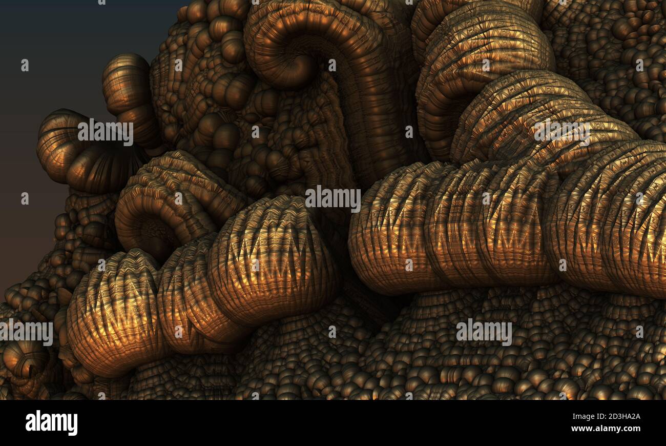 Abstract background 3D, fantastic golden structures and shapes ...