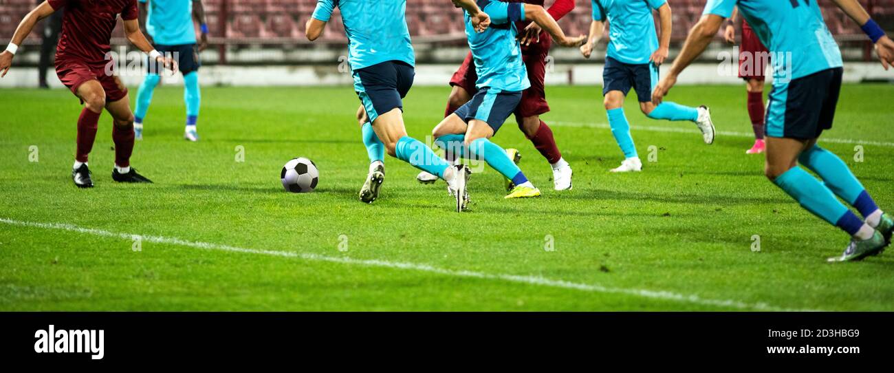 banner of soccer game players fighting for football Stock Photo - Alamy