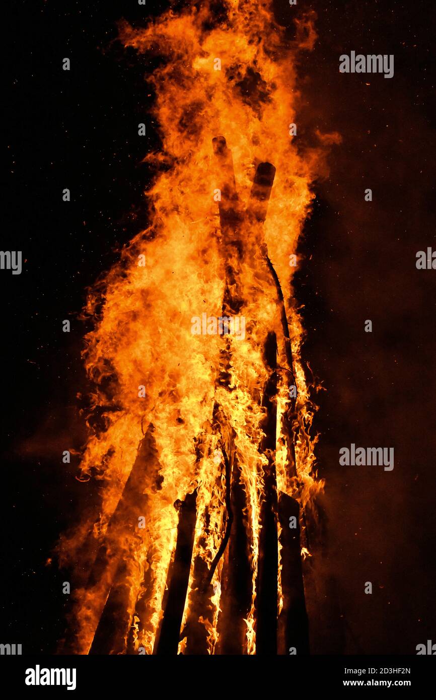 Vertical shot of bonfire in Romanian Forest Stock Photo - Alamy