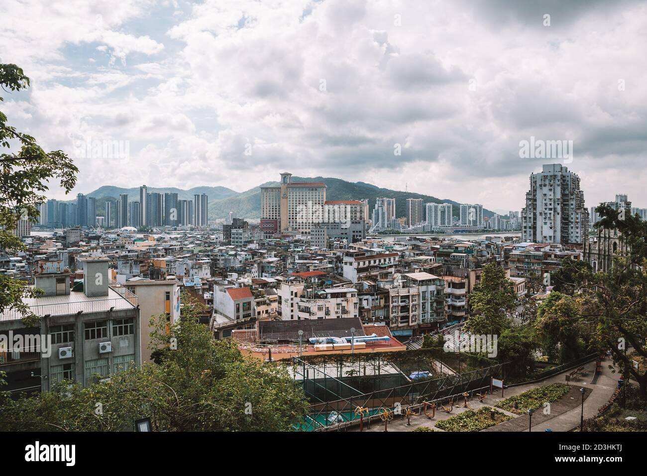 Aerial view of an old town in Macao with a cloudy sky background Stock ...