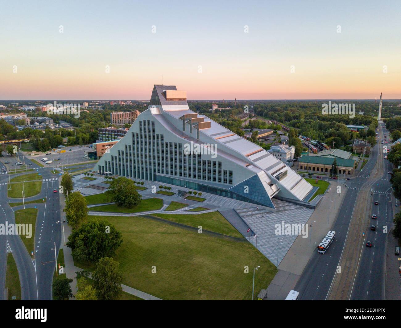 Aerial view of the National Library in Riga, Latvia during sunset Stock ...
