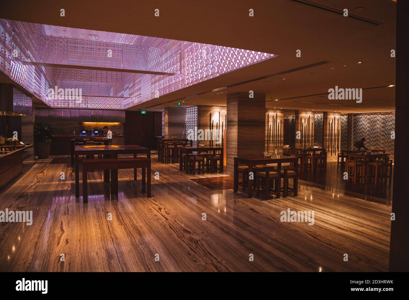 View inside a dark luxury hotel interior design with classic furniture ...